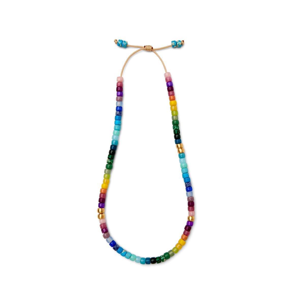 Rainbow Gemstone Necklace with 14K Yellow Gold Beads | Caroline Crow ...