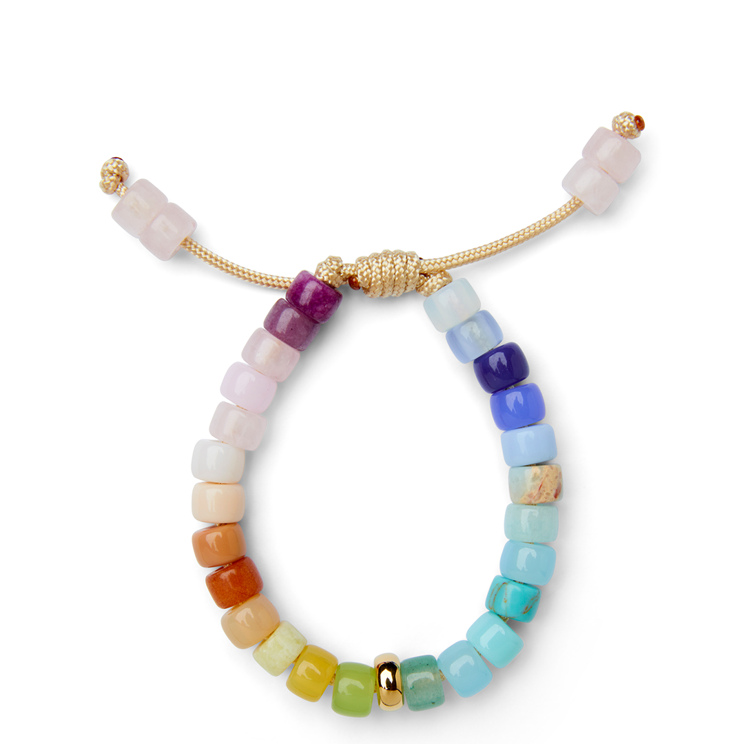 Pastel Rainbow and 14k Yellow Gold Beaded Bracelet | Caroline Crow Designs
