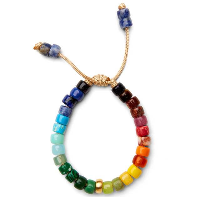 Rainbow Gemstone Beaded Bracelet with 14K Yellow Gold | Caroline Crow ...